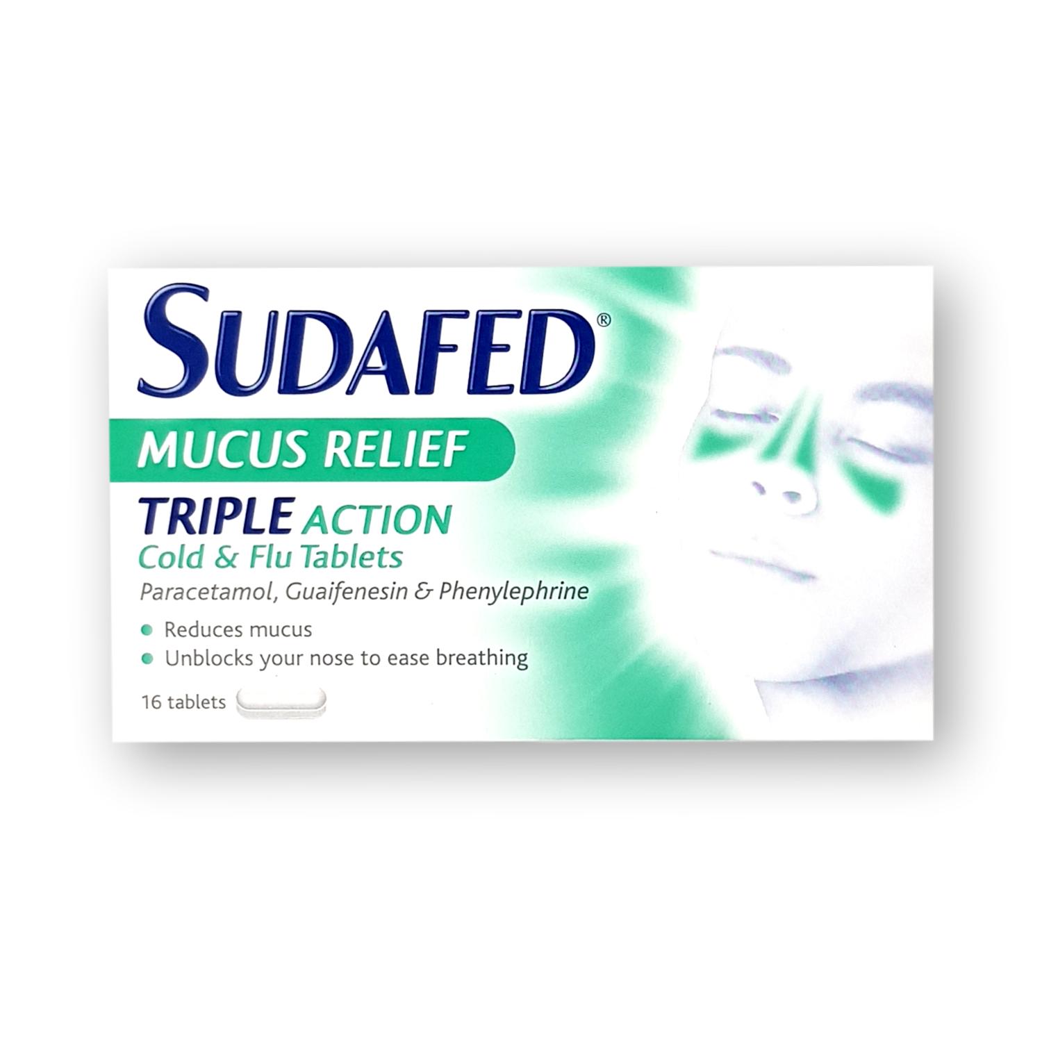 Sudafed Mucus Relief Triple Action Cold and Flu Tablets 16’s – Welfare ...