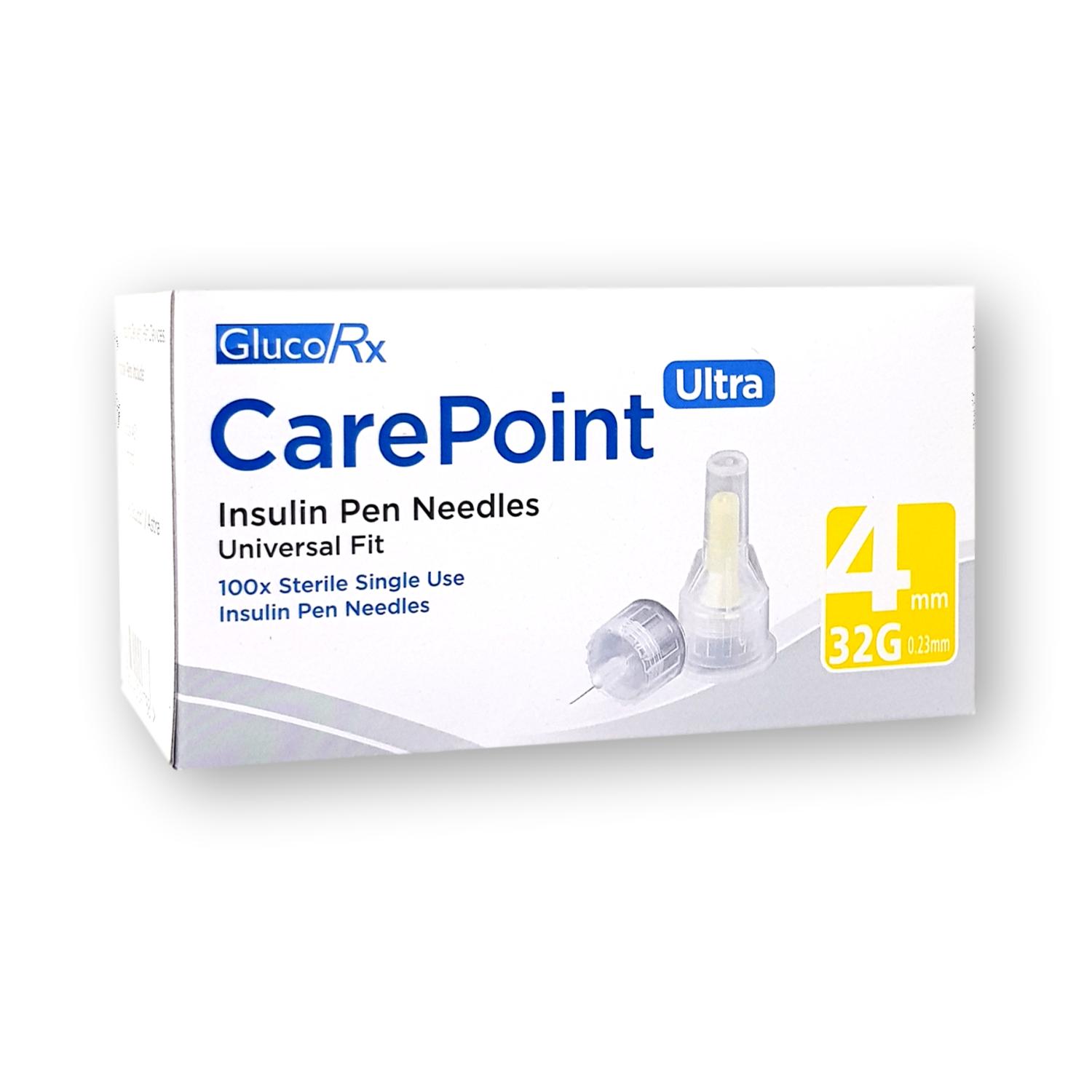 GlucoRx CarePoint Ultra Insulin Pen Needles 4mm 32G Universal Fit 100’s ...
