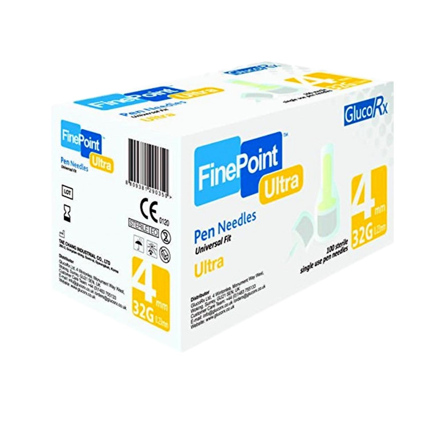 GlucoRx FinePoint Ultra Insulin Pen Needles 4mm 32G Universal Fit 100’s ...
